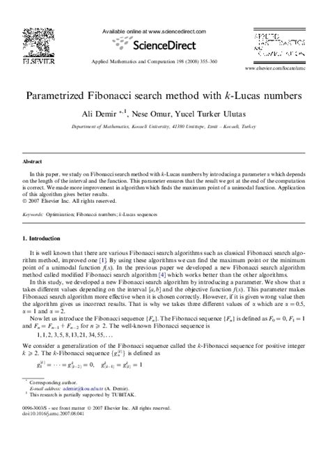 pdf parametrized fibonacci search method with k lucas numbers