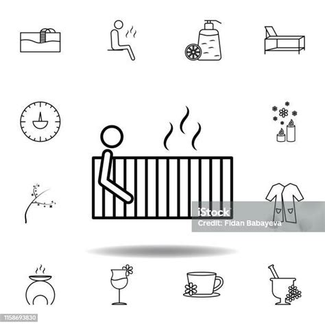 스파 사우나에서 사람 난방 윤곽 아이콘 스파와 휴식 일러스트 아이콘의 상세한 세트 웹 로고 모바일 앱 Ui Ux에 사용할 수 있습니다 건강관리와 의술에 대한 스톡 벡터 아트