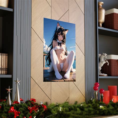 Digital Download Cute Anime Cat Waifu Poster Bikini And White
