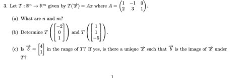 Solved Let T RnRm Given By T X Ax Where A Chegg Com