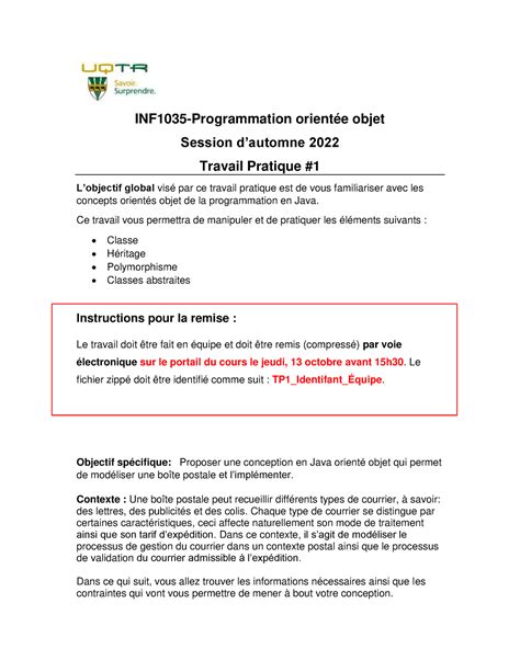 Travail Pratique 1 Devoir Maison De Java Inf1035 Programmation