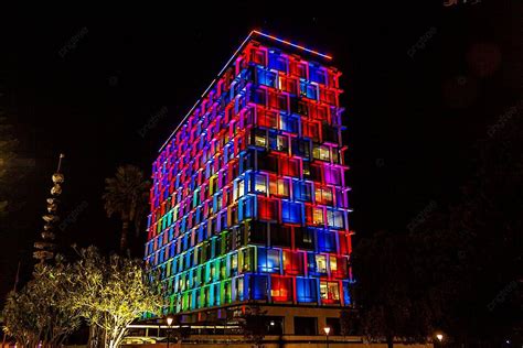 Colorful Building Lights At Night In Perths Hay Street Mall Photo Background And Picture For