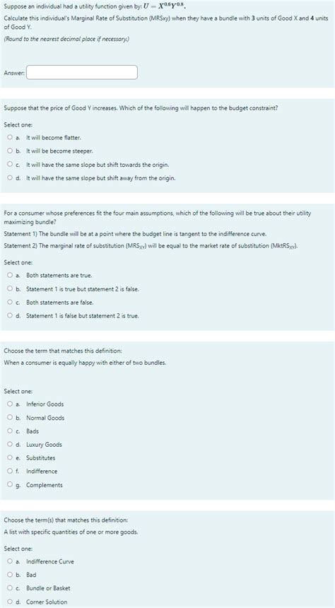 Solved Suppose An Individual Had A Utility Function Given