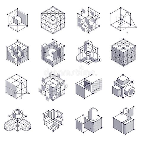 Isometric Abstract Black And White Backgrounds Set With Linear D Stock Vector Illustration Of