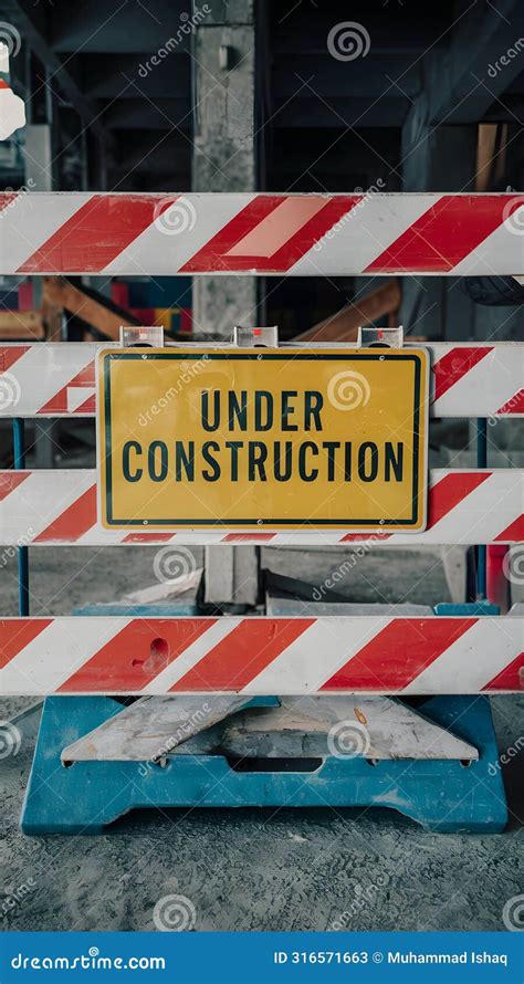 Barricade Block With Under Construction Sign Emphasizing Safety And