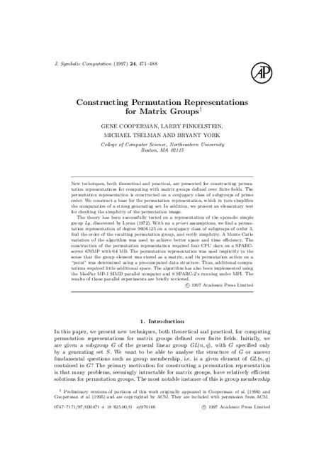 Pdf Constructing Permutation Representations For Matrix Groups