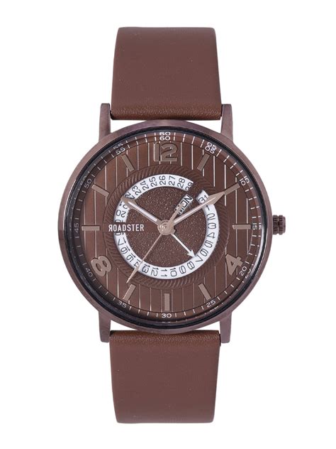 Buy Roadster Men Brown Brass Embellished Dial And Brown Leather Straps