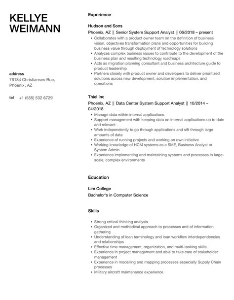 System Support Analyst Resume Samples Velvet Jobs