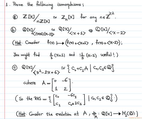 Solved Prove The Following Isomorphisms A Z X NZ X Chegg Com