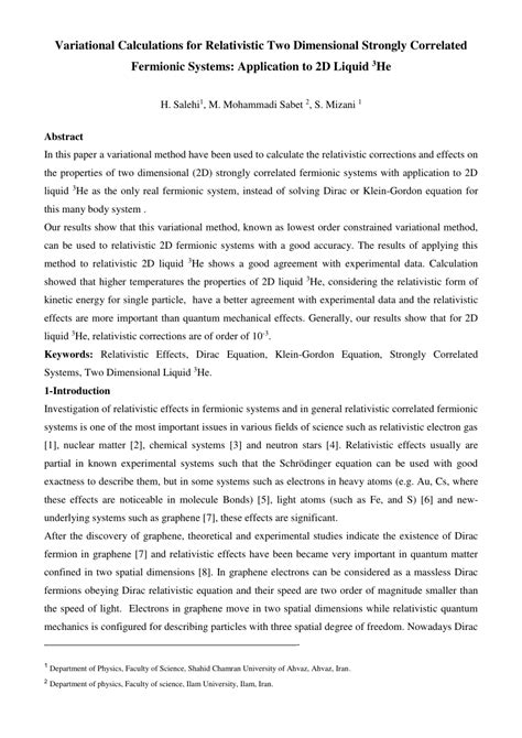Pdf Variational Calculations For Relativistic Two Dimensional Strongly Correlated Fermionic