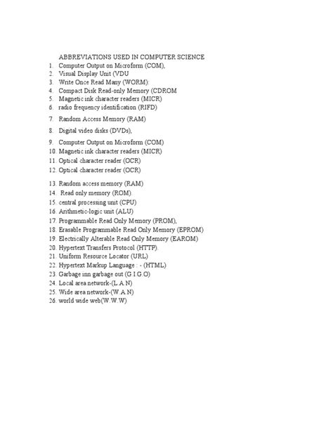 Abbreviations Used In Computer Science Pdf