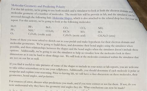 Solved Molecular Geometry And Predicting Polarity For This Chegg