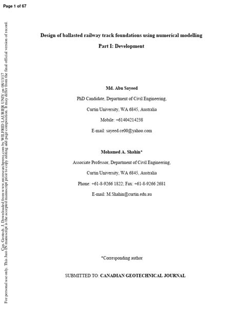 Design Of Ballasted Railway Track Foundations Using Numerical Modelling Pdf