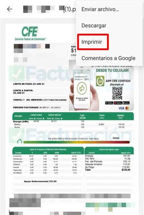 Imprimir Recibo De Luz De Cfe En Minutos