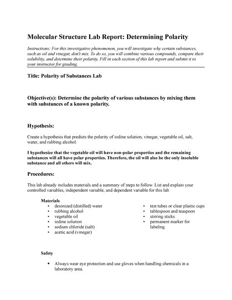 Molecular Stuctures Lab To Do So You Will Combine Various Compounds Compare Their Solubility