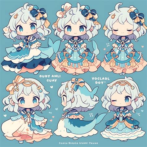Adhesivo Del Delfín Hembra Chibi Kawaii Moda Griega Concepto Oceanic Co