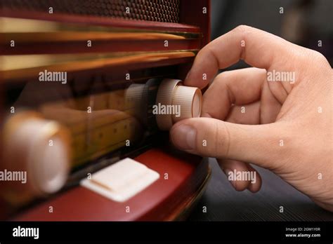 Person Tuning Retro Radio Closeup Stock Photo Alamy
