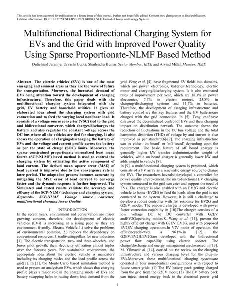 PDF Multifunctional Bidirectional Charging System For EVs And The Grid With Improved Power