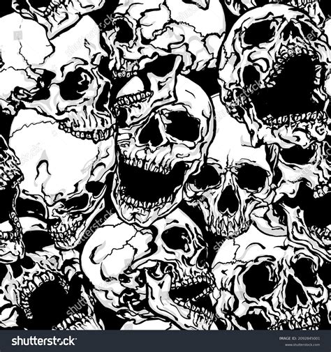 Black White Skulls Vector Seamless Pattern Stock Vector Royalty Free