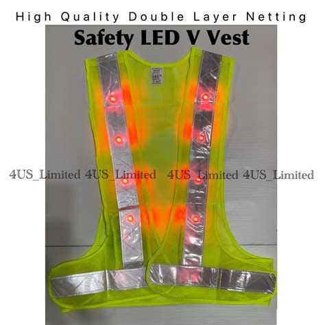 Safety Led Vest V Netting With Reflector Reflective Security Vest Night Cycling Running