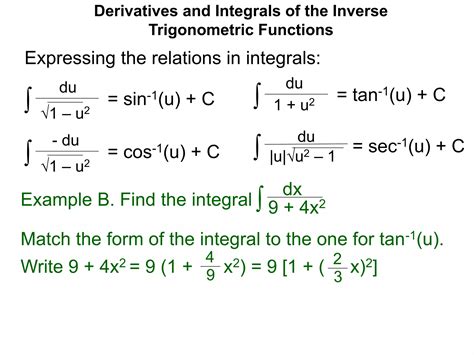 12 Derivatives And Integrals Of Inverse Trigonometric Functions X Ppt