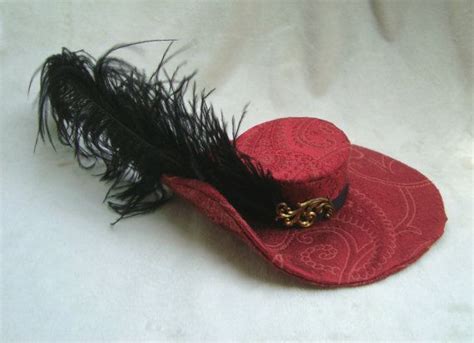 Red Paisley Victorian Edwardian Mini Cavalier Musketeer Hat Edwardian