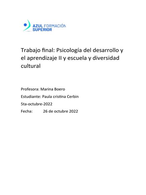 Trabajo Final Psicologia Del Desarrollo Ii Pdf Enseñando Sicología