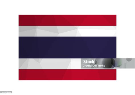 벡터 일러스트레이션 태국의 공식 서명 빨간색 흰색 파란색 줄무늬가있는 국가 시암 국기 삼각형 모양의 낮은 폴리 스타일의 창조적 인 디자인 개념에 대한 스톡 벡터 아트 및