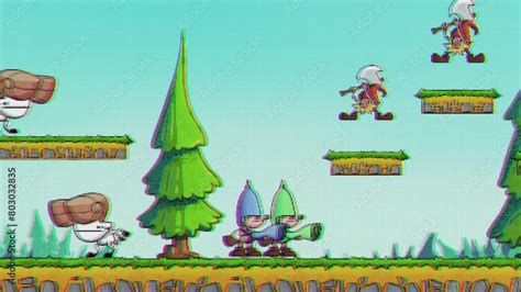 Cgi 2d Arcade Game Interface With Two Military Servants With Guns