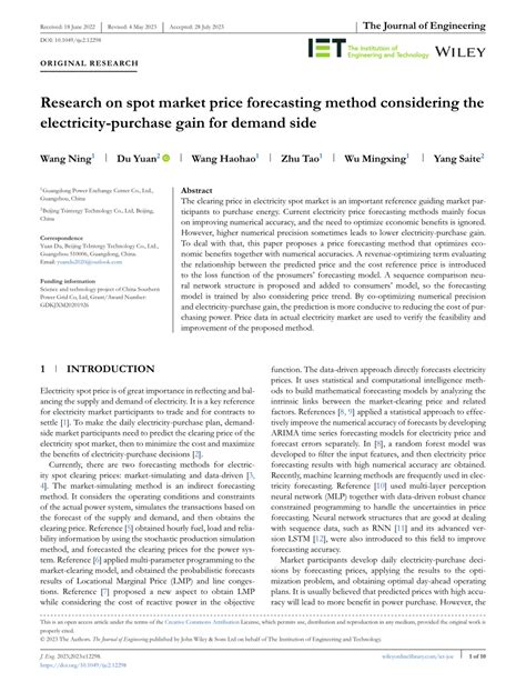 Pdf Research On Spot Market Price Forecasting Method Considering The Electricity‐purchase Gain