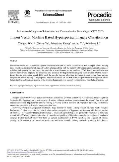 Pdf Import Vector Machine Based Hyperspectral Imagery Classification