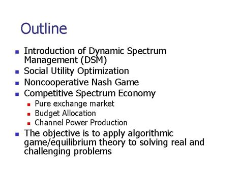 Dynamic Spectrum Management Optimization Game And Equilibrium Tom