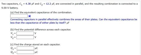 Solved Two Capacitors C1 4 38 Uf And C2 12 2 Uf Are Connected In