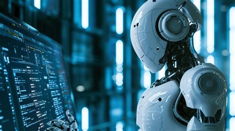 Premium Photo Robot Analyzing Data On Computer Screen