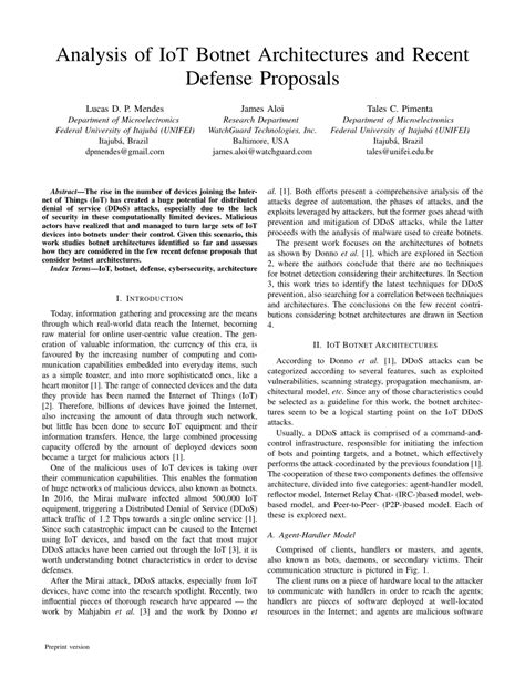 Pdf Analysis Of Iot Botnet Architectures And Recent Defense Proposals