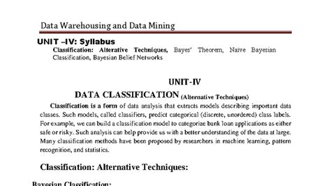 Dwdm Unit 4 R16 Classification Techniques Bayesian Methods Explained