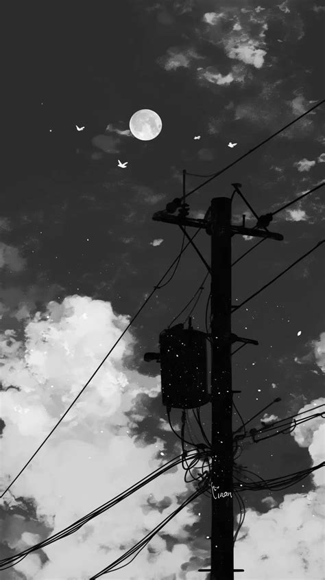 月と電線が映える夜景の韓国風おしゃれ壁紙｜ai百科「シンテリ」で調べる語句・イラスト