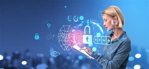 Businesswoman Working With Tablet Biometric Scanning And Digital