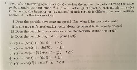 solved 1 each of the following equations a e describes