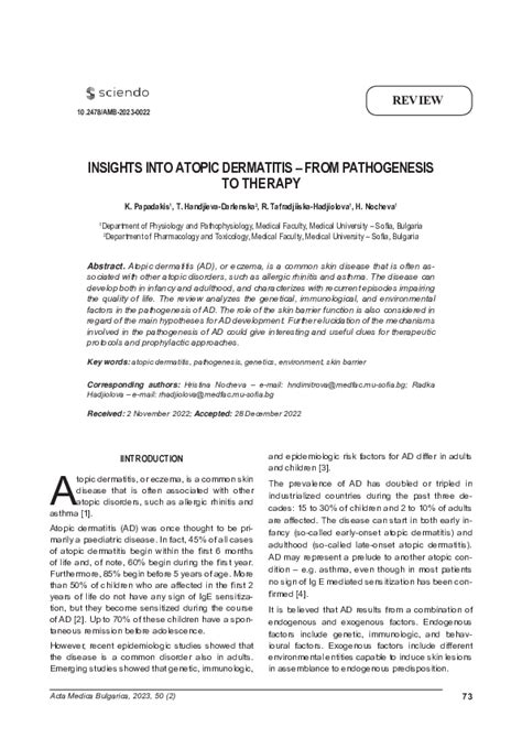 Pdf Insights Into Atopic Dermatitis From Pathogenesis To Therapy