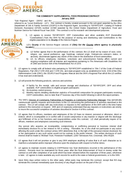 The Commodity Supplemental Food Program Contract Doc Template Pdffiller