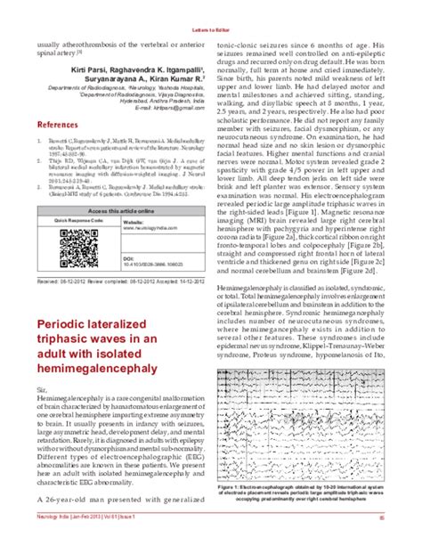 Pdf Periodic Lateralized Triphasic Waves In An Adult With Isolated