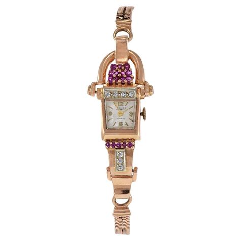 Thomax 1950s Ladies 14kt Pink Gold Ruby And Diamond Cocktail Watch For