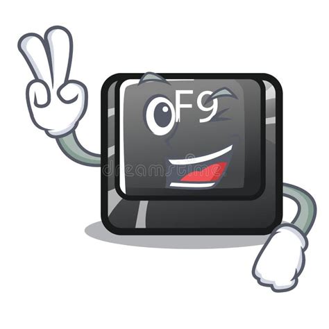 Two Finger F9 Button Installed On Cartoon Keyboard Stock Vector