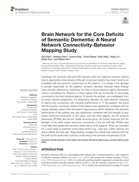 Pdf Brain Network For The Core Deficits Of Semantic Dementia A