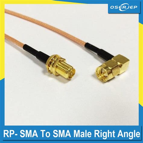 1pc Rf Coaxiale Cable Rp Sma Jack Nut To Sma Male Plug Right Angle 90