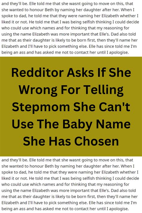 Redditor Asks If She Wrong For Telling Stepmom She Can T Use The Baby Name She Has Chosen Artofit