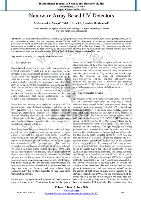 Pdf Nanowire Array Based Uv Detectors
