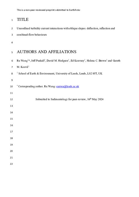 Pdf Unconfined Turbidity Current Interactions With Oblique Slopes Deflection Reflection And