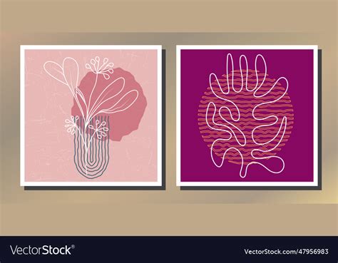 Set Of Drawings With Abstract Plants For Wall Vector Image